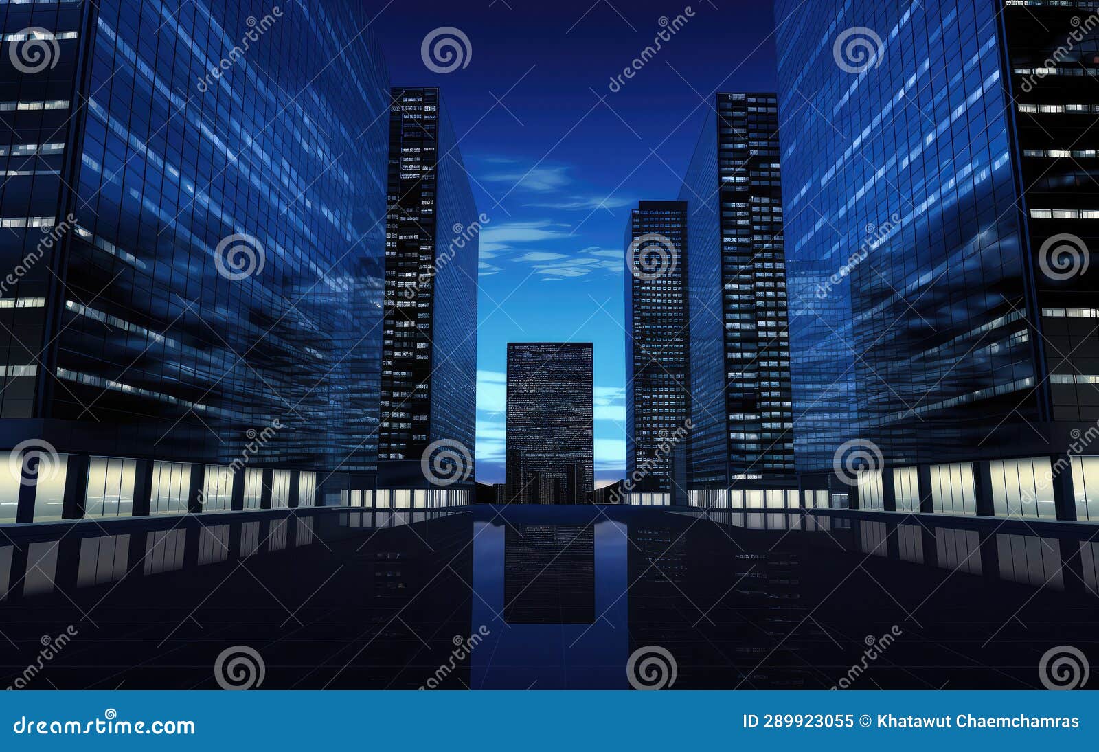 Nighttime Reflections: Spectacular Modern Office Building in the City ...