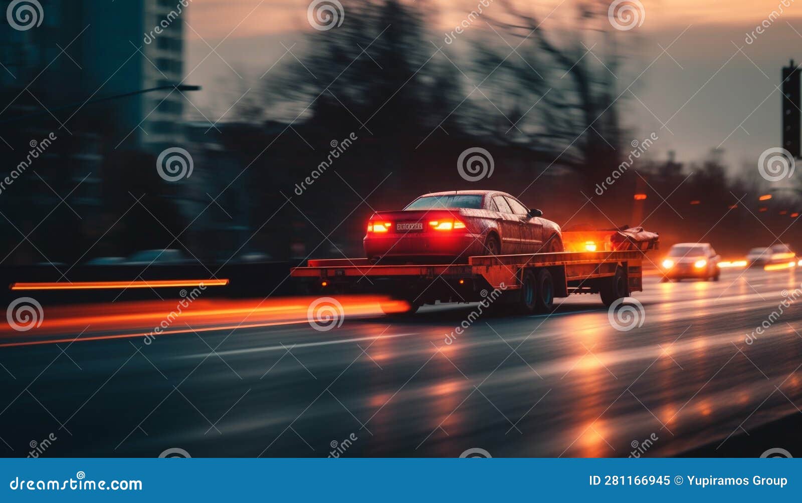 Nighttime Rush Hour on Illuminated Multiple Lane Highway Creates ...