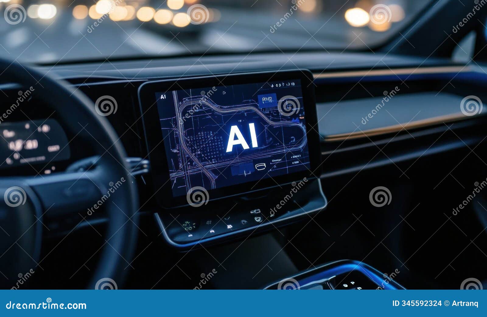 AI Navigation in Car Dashboard at Night Stock Illustration ...