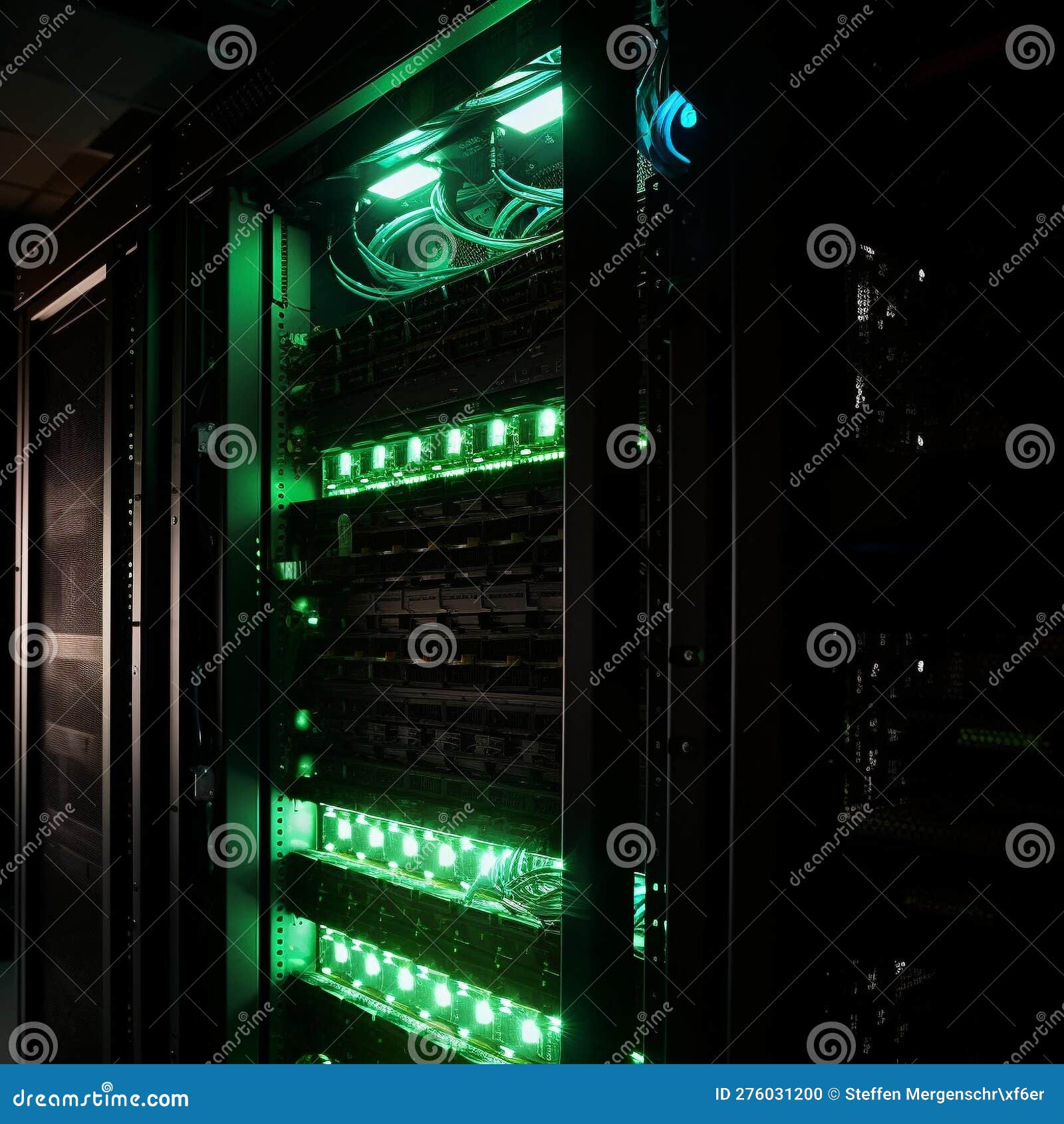 Nighttime Server Rack with Blinking Lights Stock Illustration ...