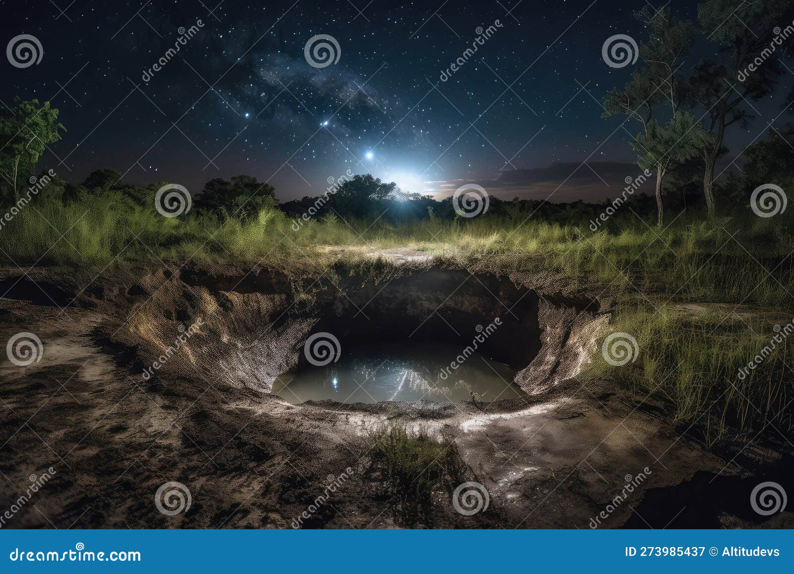 Nighttime Sinkhole Capture with Starry Night Sky and Shining Moon Stock ... Nighttime Sinkhole Capture with Starry Night Sky and Shining Moon Stock ...