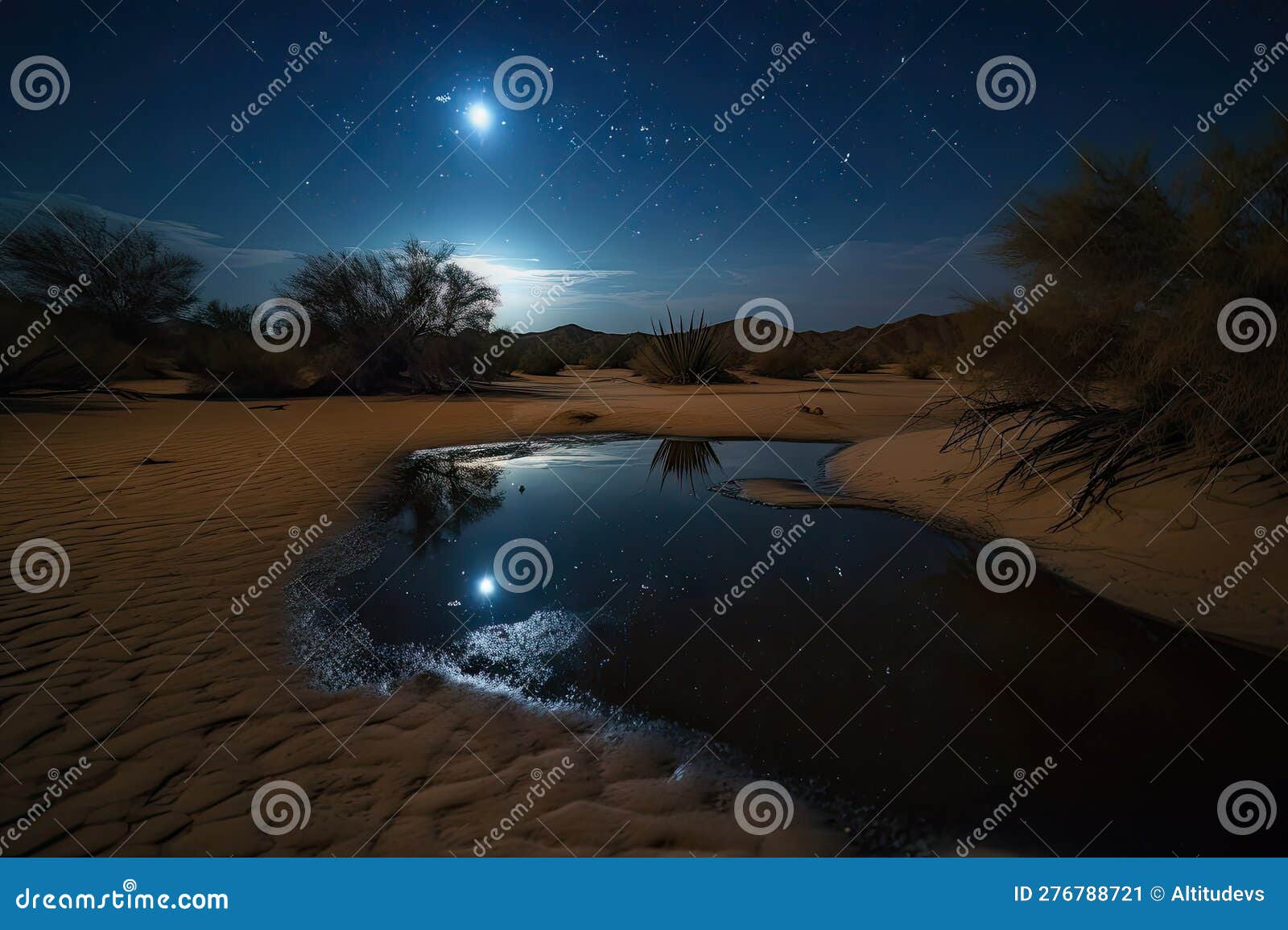 Nighttime Stars and Moon Reflected in the Desert Sand Stock ...