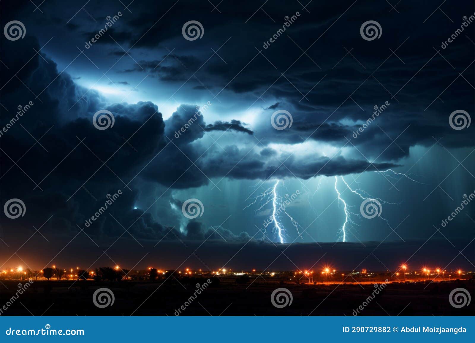 Nighttime Storm Illuminated by a Dramatic and Powerful Lightning Strike ...