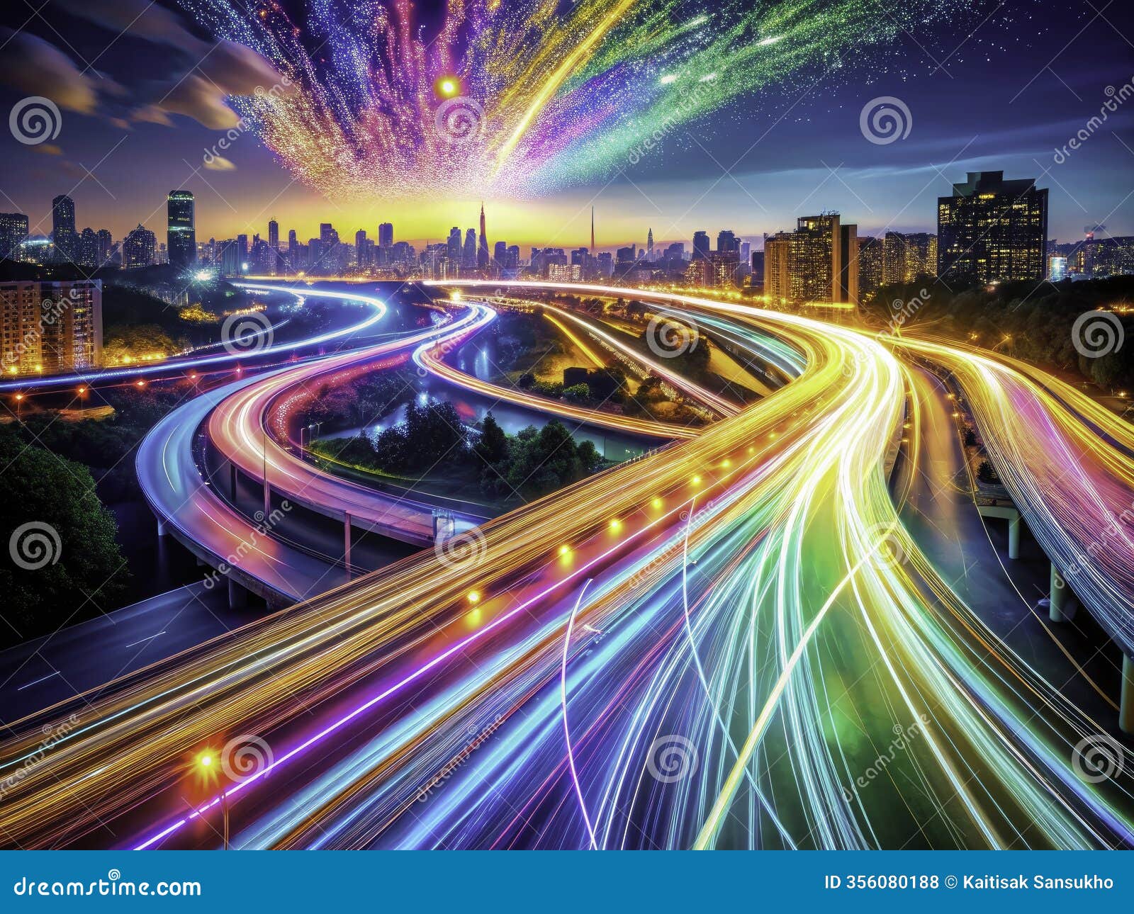 Nighttime Symphony of Data a Glowing Visualization of HighSpeed Global Data Transmission and ...