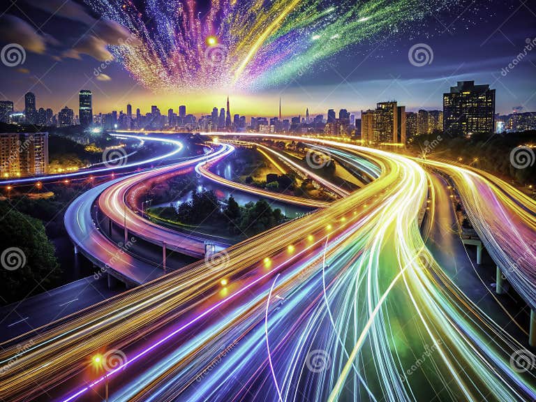 Nighttime Symphony of Data a Glowing Visualization of HighSpeed Global Data Transmission and ...