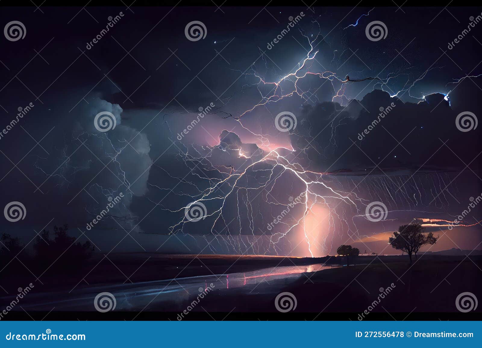 Nighttime Thunderstorm, with Lightning Illuminating the Sky and ...