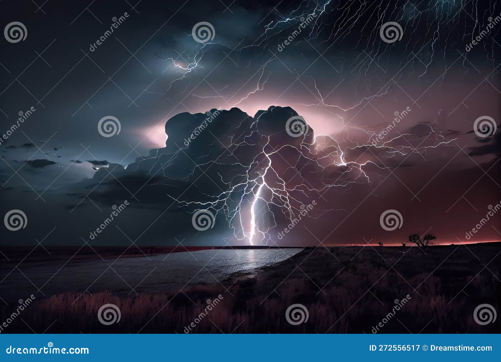 Nighttime Thunderstorm, with Lightning Illuminating the Sky and ...