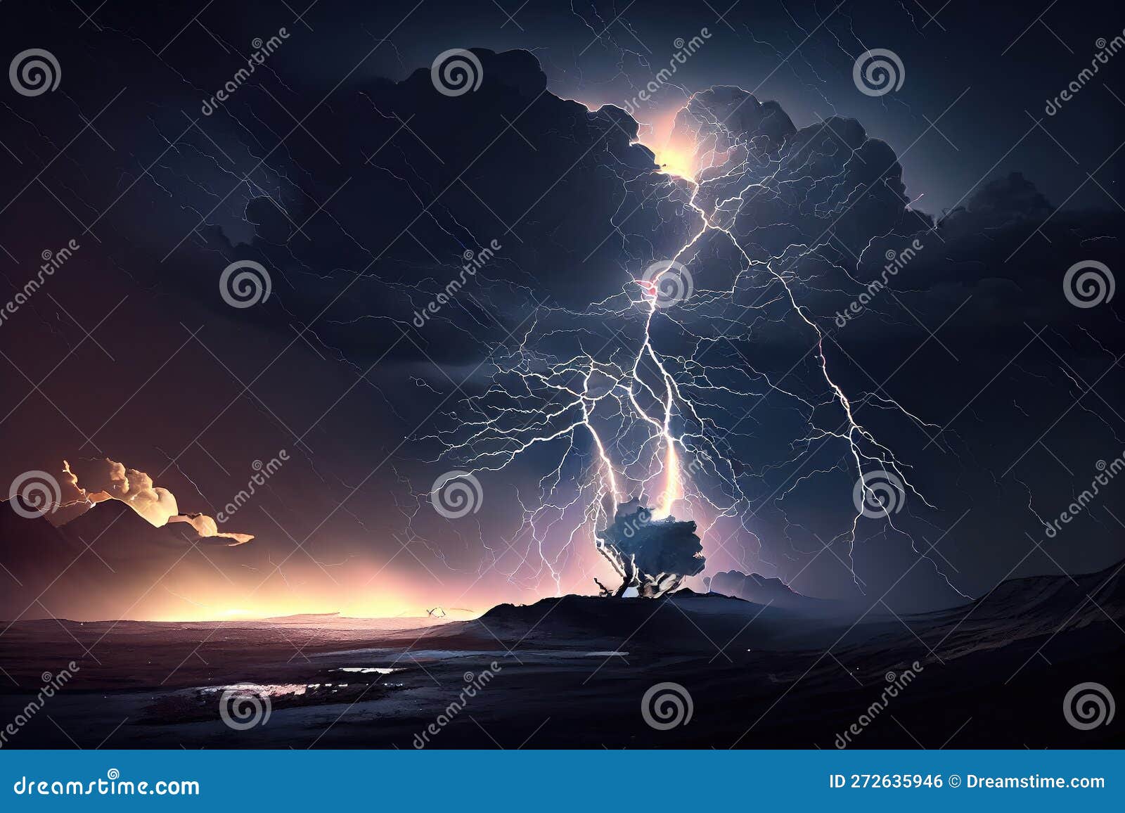 Nighttime Thunderstorm, with Lightning Illuminating the Sky and ...