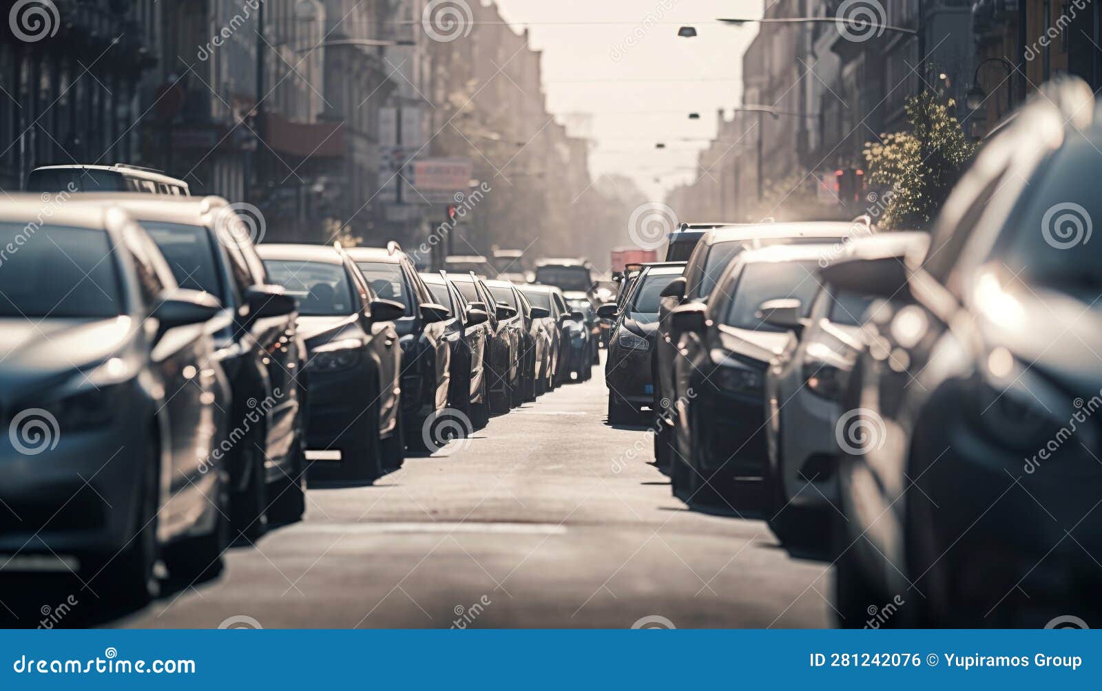 Nighttime Traffic Jam on City Street, Commuters Waiting in Rain ...