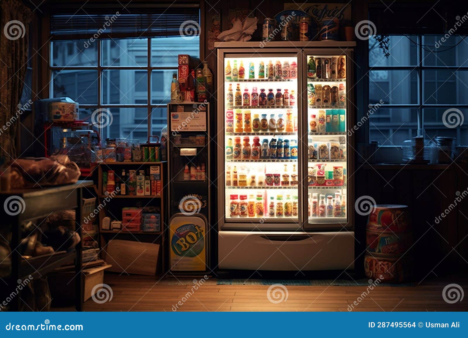 Nighttime Vending Machine in a Cozy Kitchen Convenience and Comfort, AI ...
