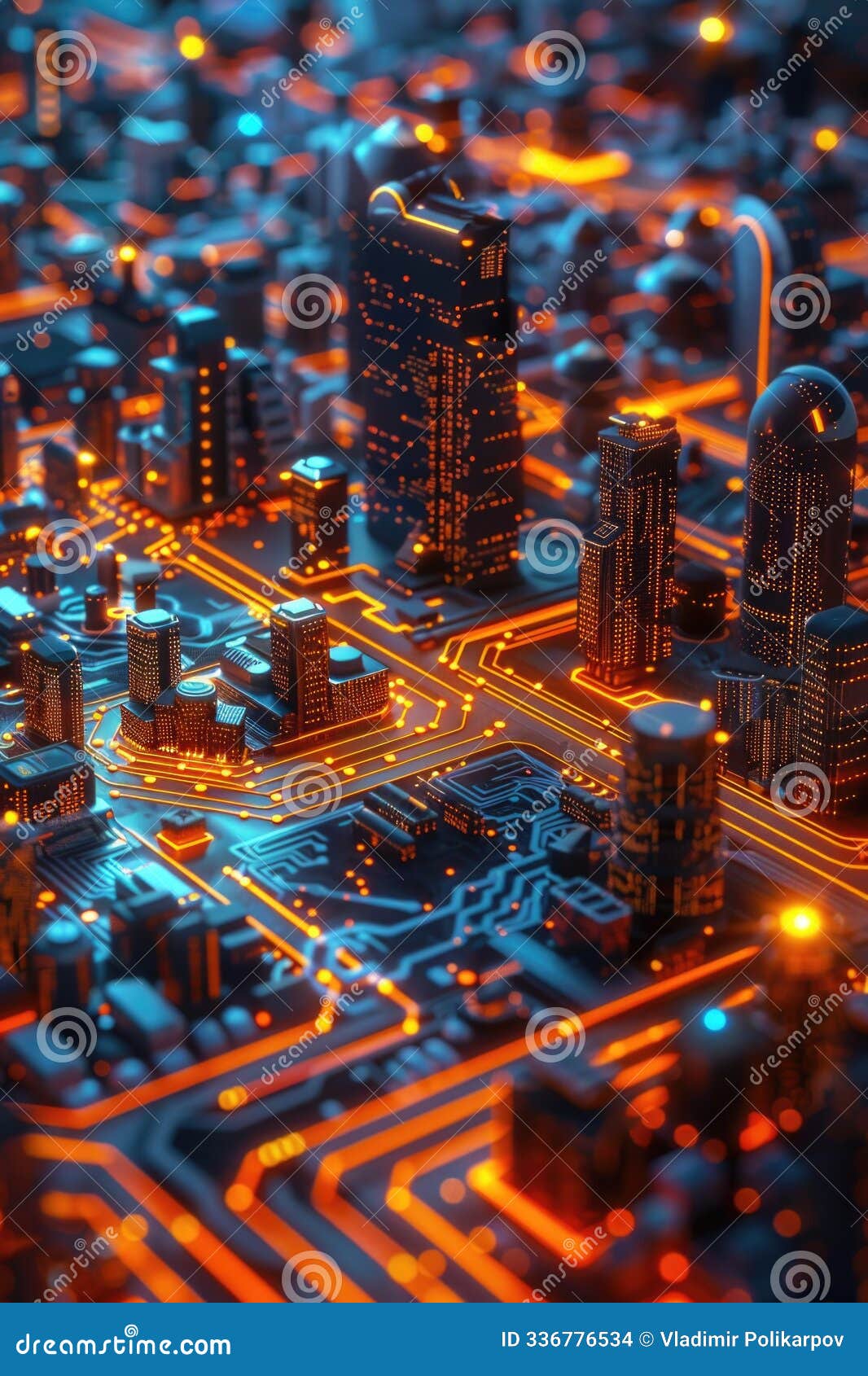 A Nighttime View of a City with Bright Lights and Buildings Stock Photo ...