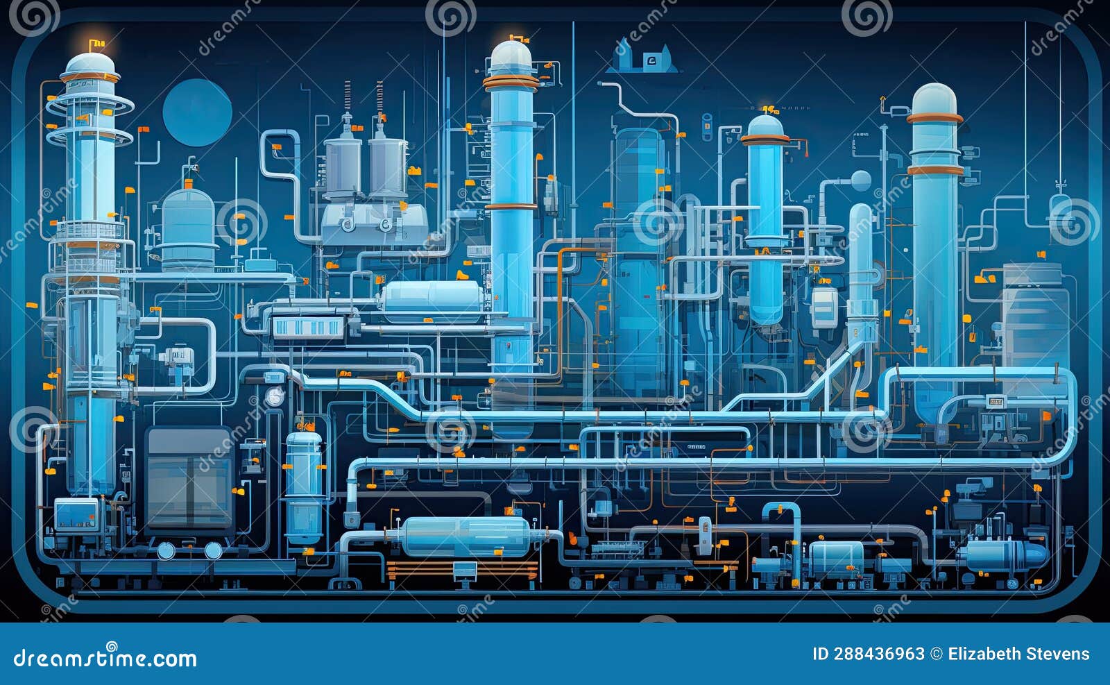 A Nighttime View of a Complex Processing Plant Stock Illustration ...