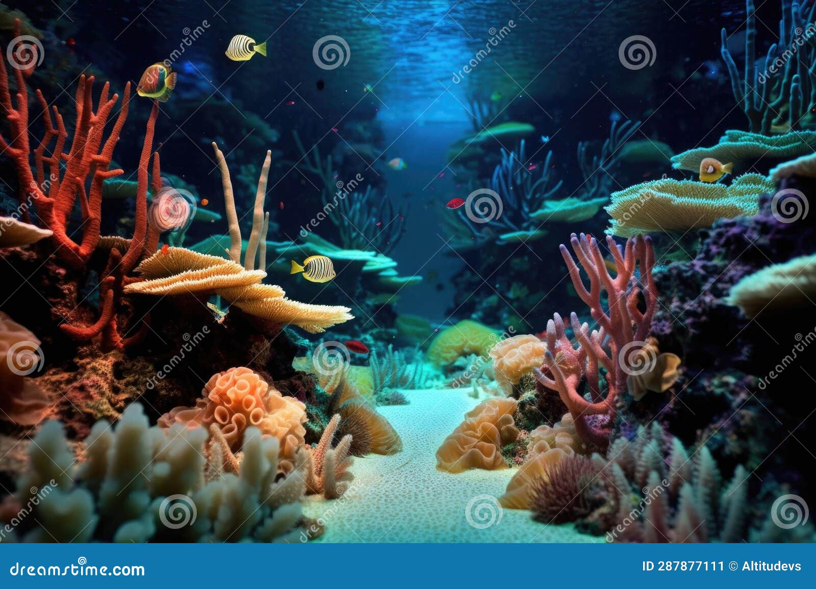 Nighttime View of Coral Reef with Polyps Feeding on Zooplankton Stock ...