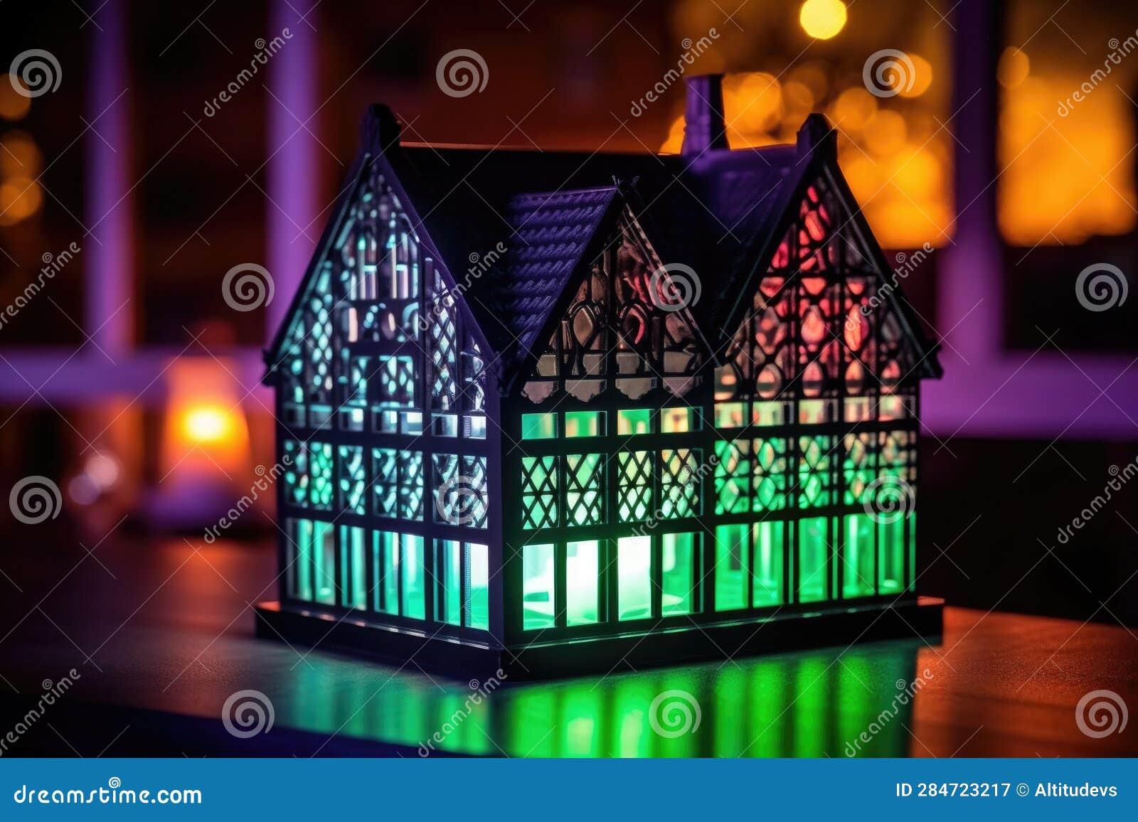 Nighttime View of a 3d Printed House with Glowing Windows Stock ...