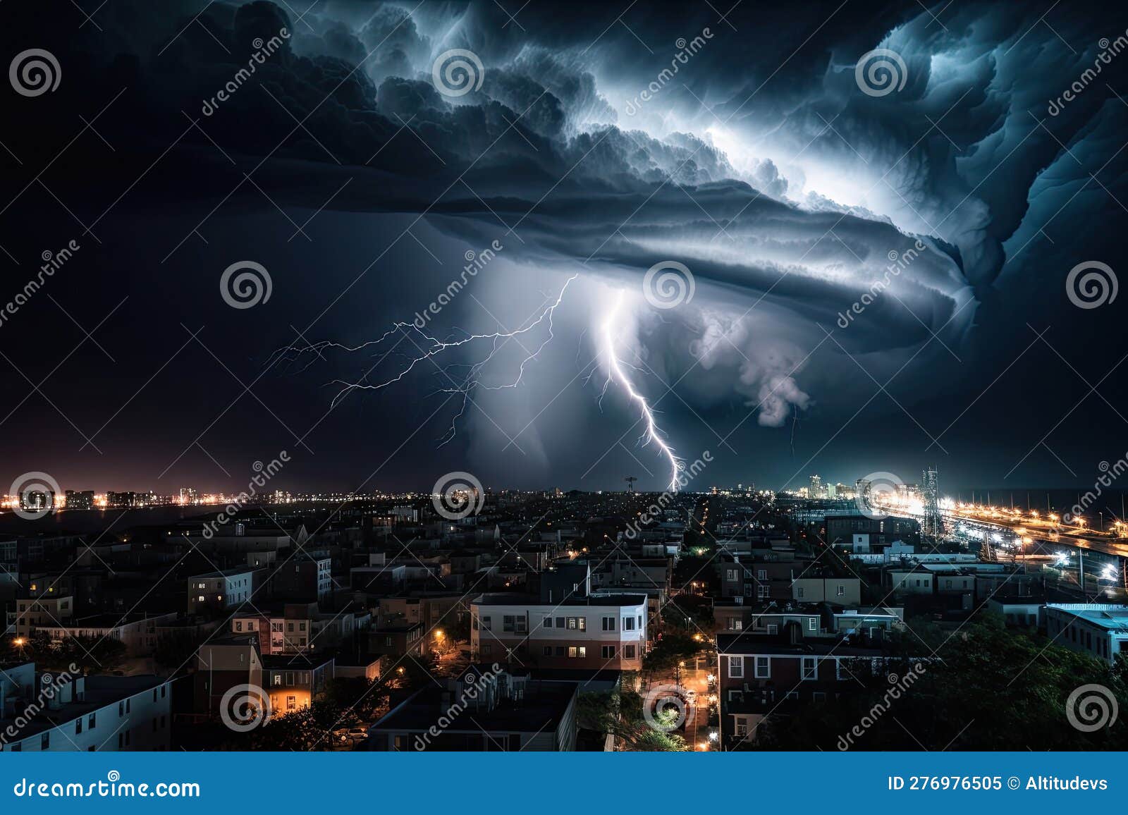 Nighttime View of Massive Hurricane, with Lightning Flashing and Storm ...