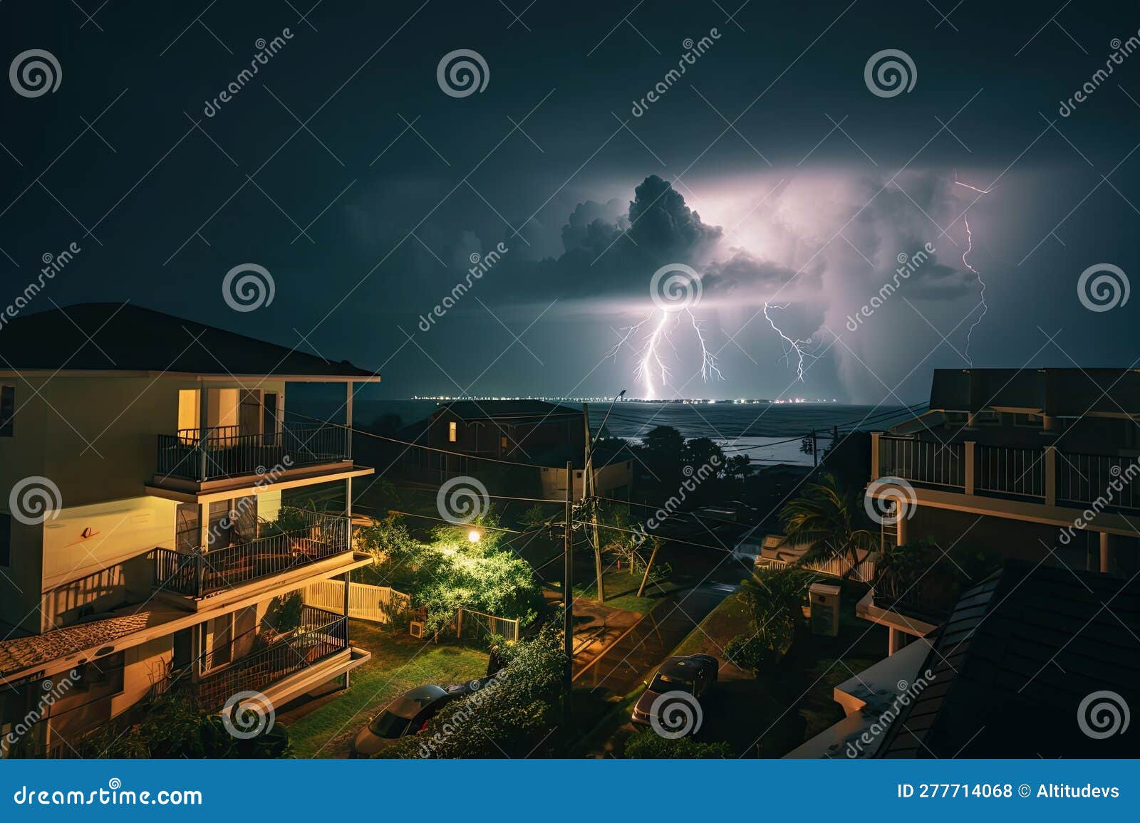 Nighttime View of Massive Hurricane, with Lightning Flashing and Storm ...