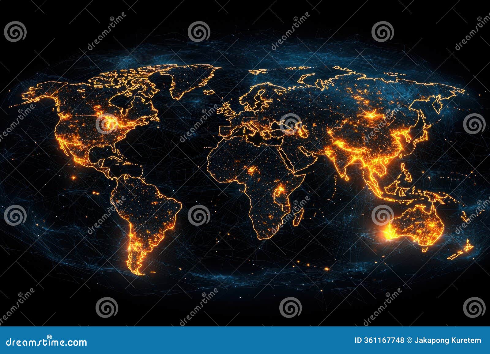 Nighttime World Map Illustrating Global Connectivity through Light ...