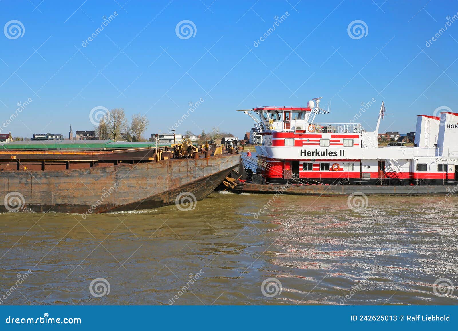 View on HGK Pusher Boat Herkules Vessel with Cargo Barge on River Waal ...