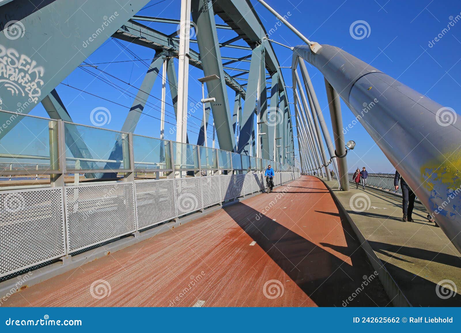 View on Red Bicycle Snelbinder Path on Railway Truss Bridge Against ...