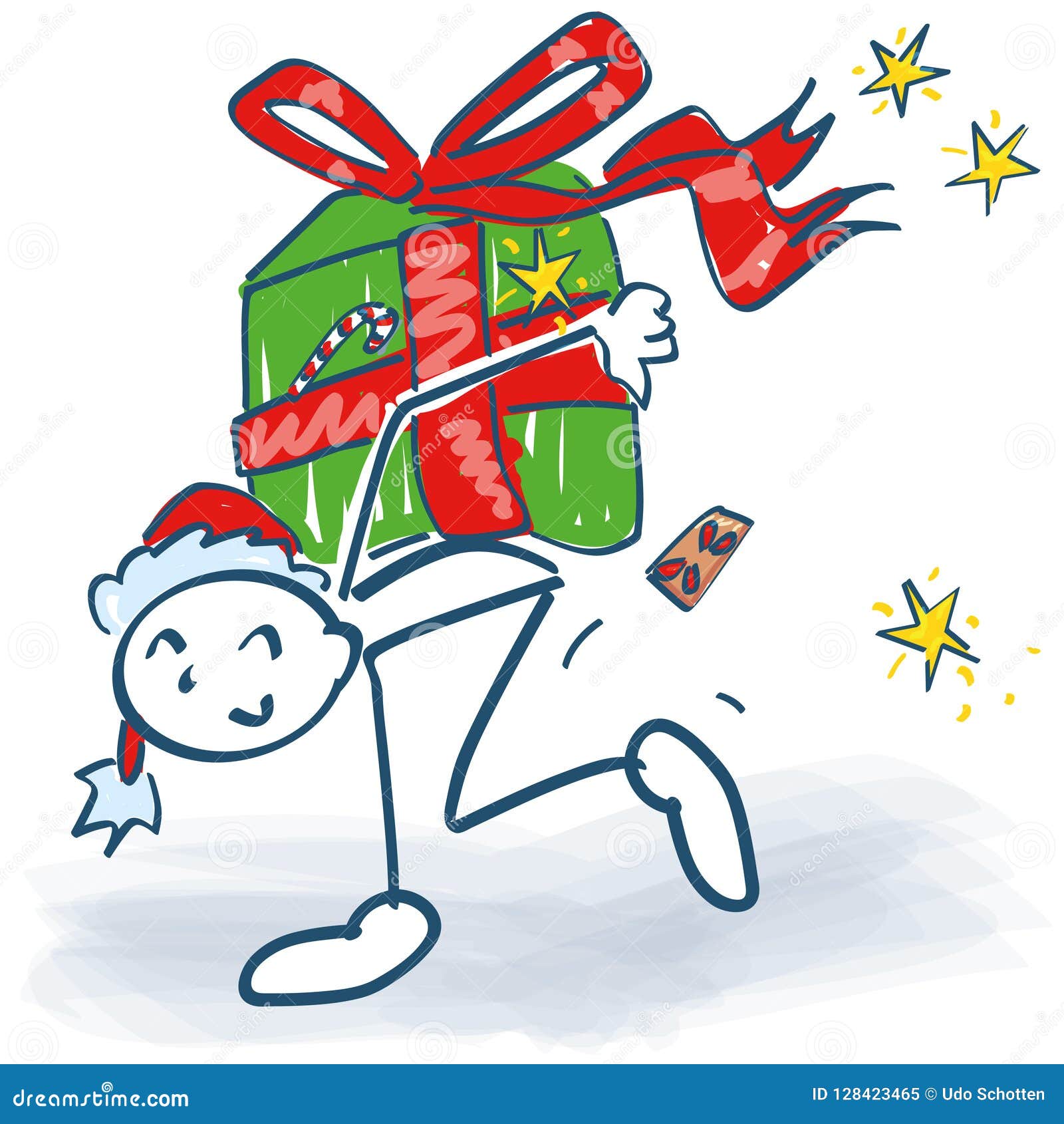 Stick Figure As a Santa Claus with a Gift Package Stock Vector ...