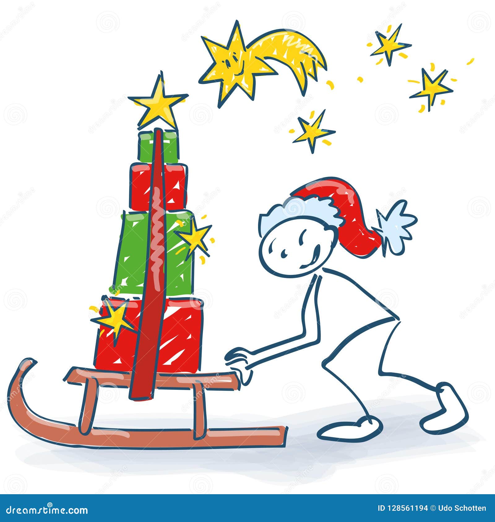Stick Figure As Santa with a Sleigh Slides Many Christmas Packages ...