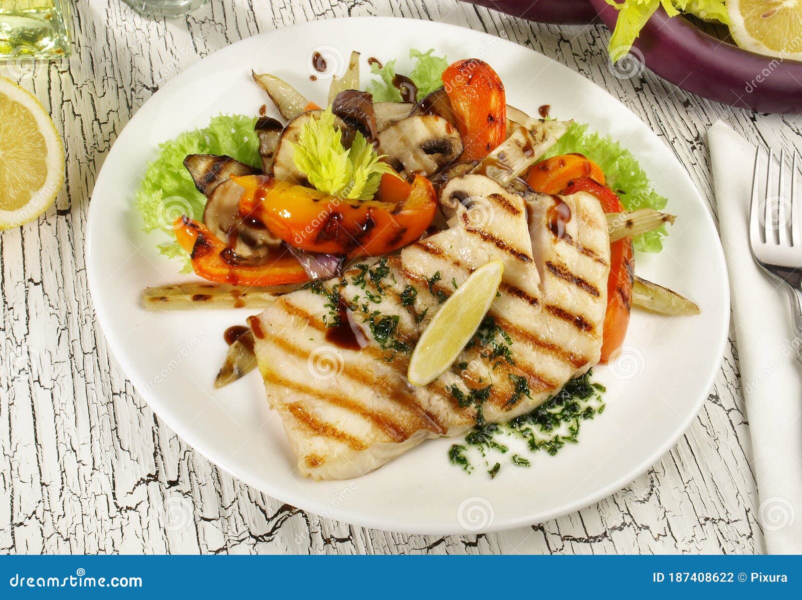 Nile Perch from Lake Victoria with Grilled Vegetables Stock Photo ...