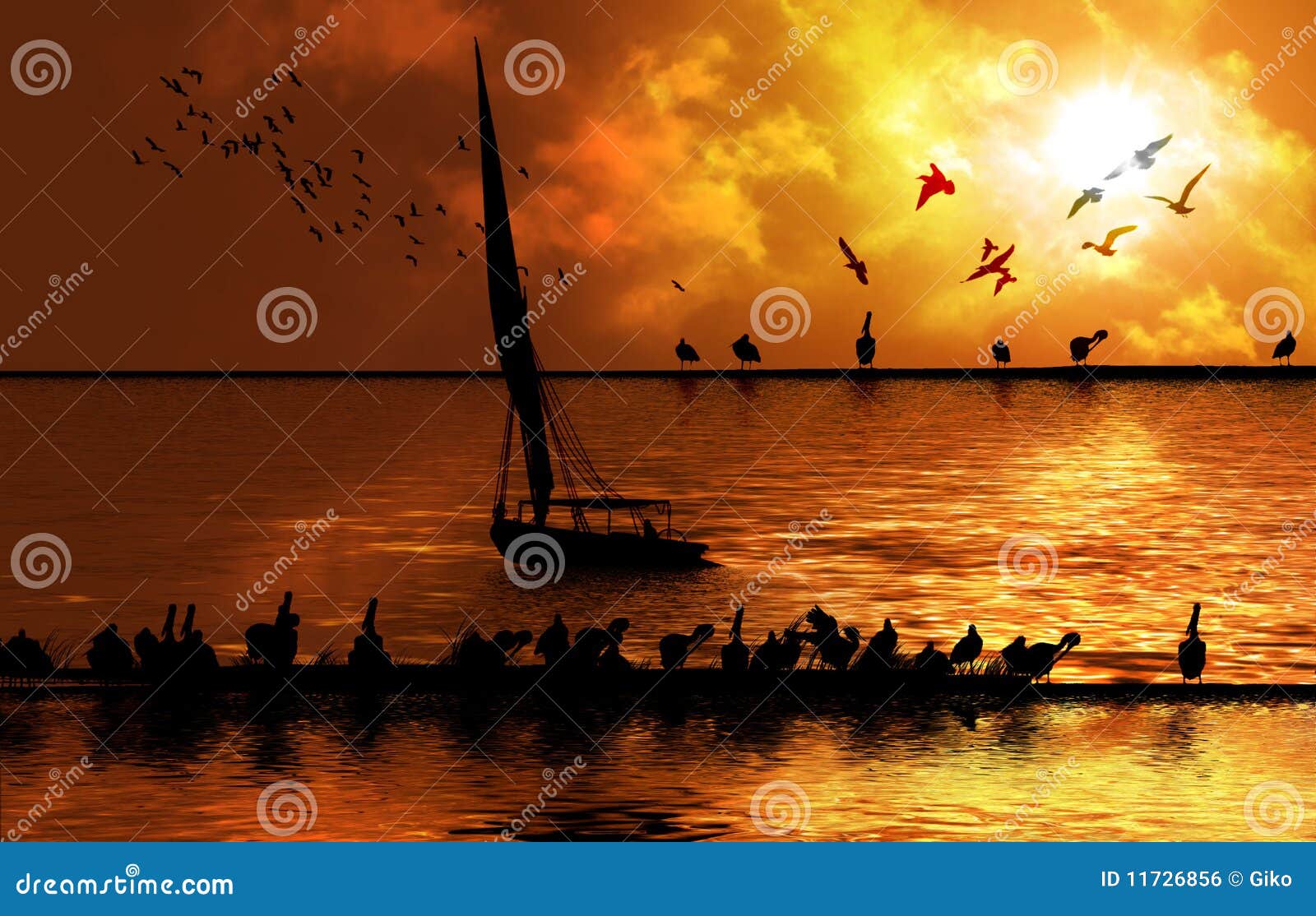 Nile River Of Ancient Egypt With Sailboats Vector Cartoon ...