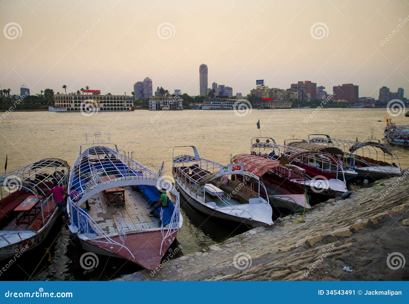 Nile River with Boats in Cairo Egypt Editorial Photo - Image of sunset ...