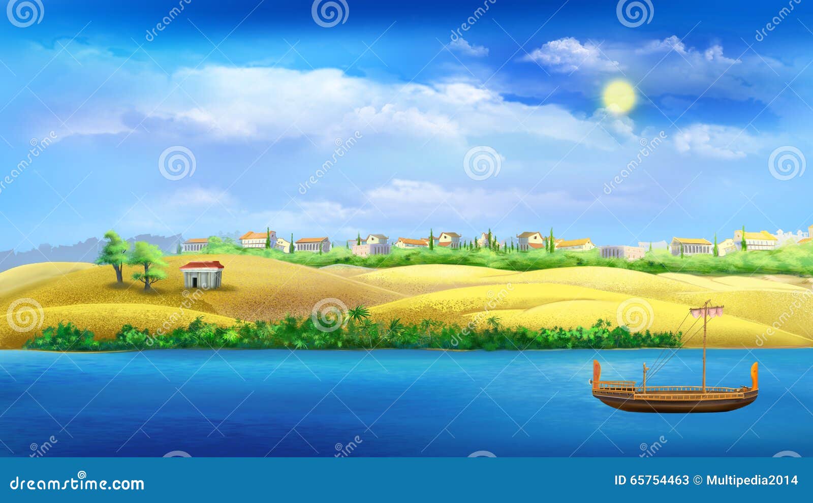 Nile River Of Ancient Egypt With Sailboats Vector Cartoon ...