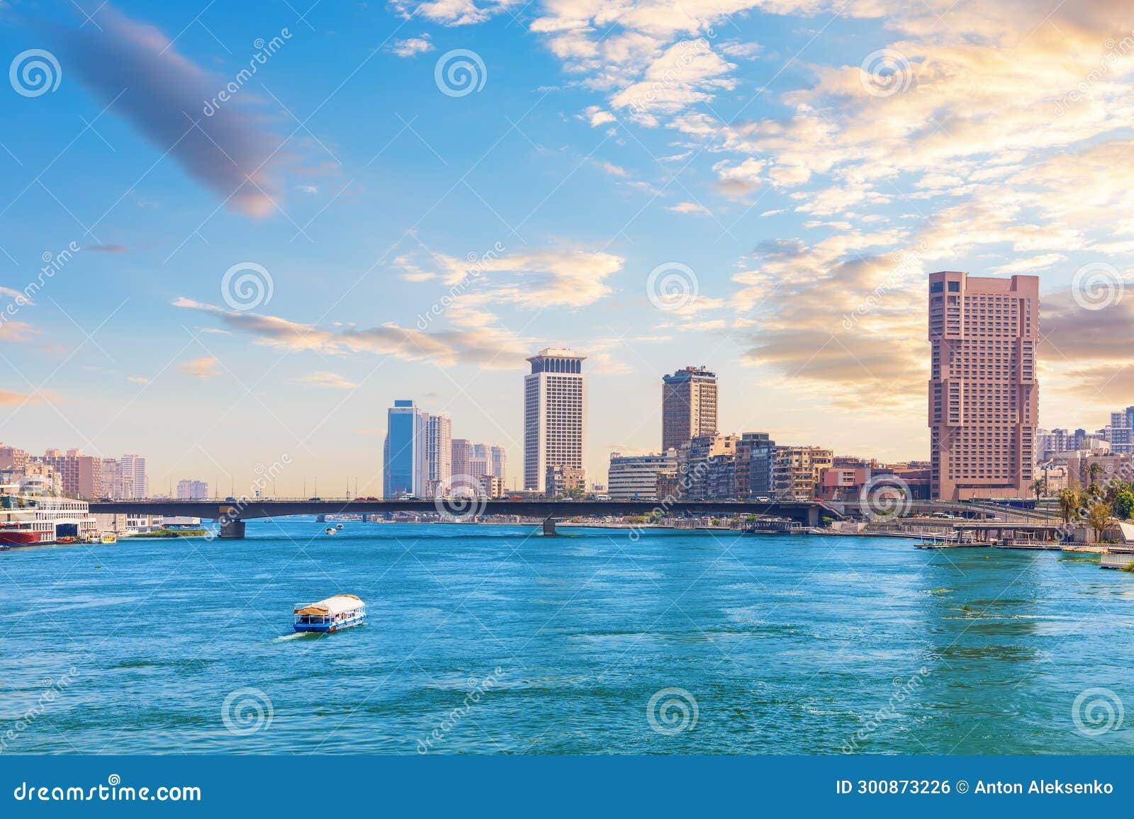 The Nile River View, Bridge and Skyscrappers in the Downtown of Cairo ...