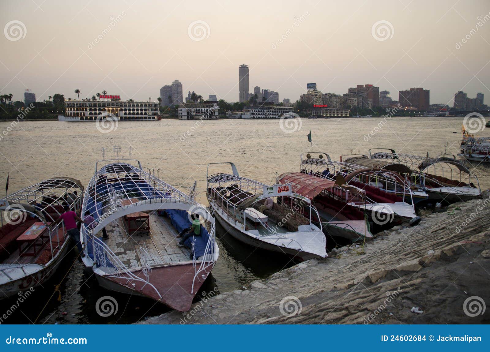 Nile Riverside with Boats Cairo Egypt Editorial Stock Image - Image of ...