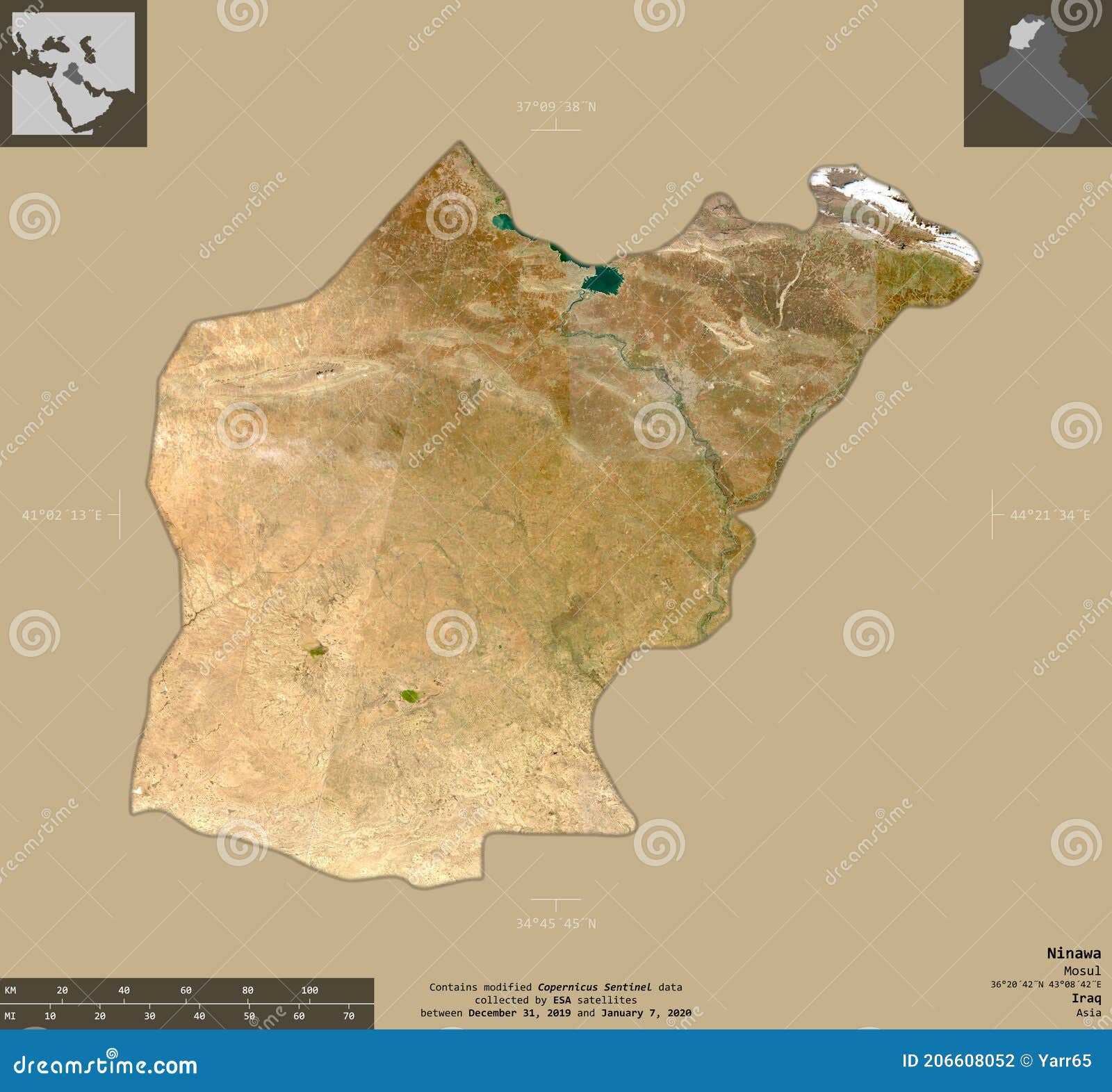 Ninawa, Iraq - Composition. Sentinel-2 Satellite Stock Illustration ...