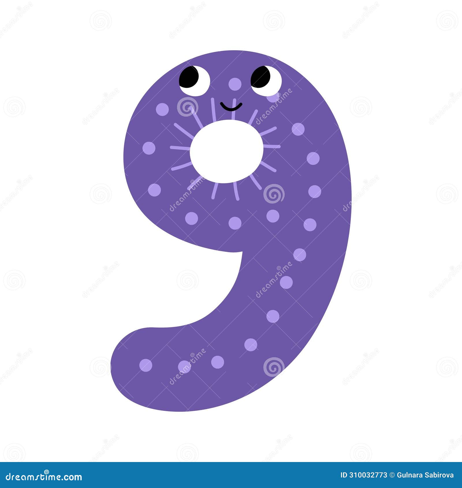 Cute Number Nine Character for Kids. Leaning Numbers for Preschool ...