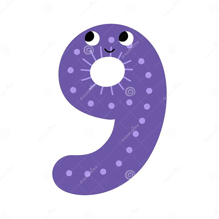 Cute Number Nine Character for Kids. Leaning Numbers for Preschool ...