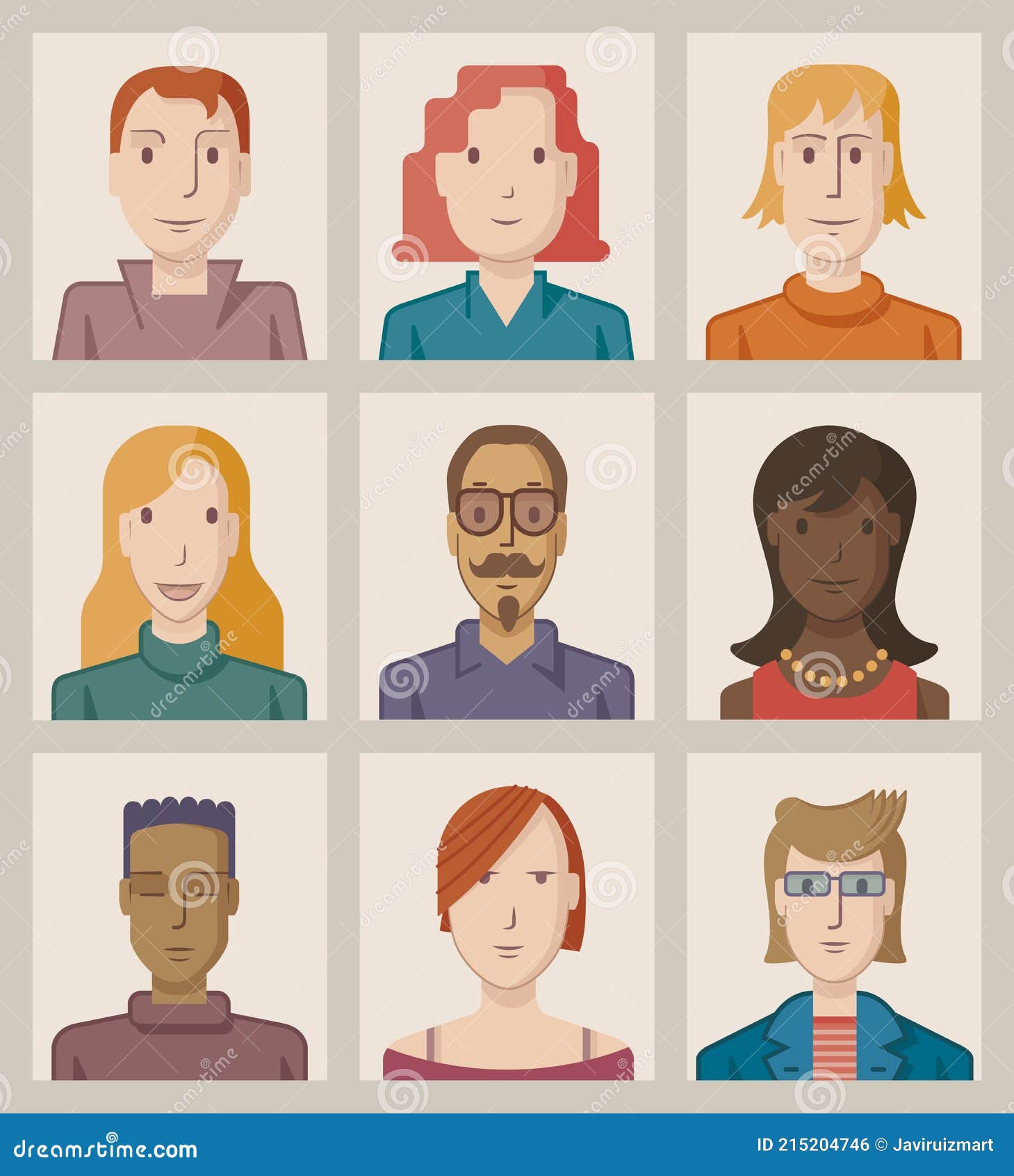Nine avatars. Flat stock vector. Illustration of people - 215204746