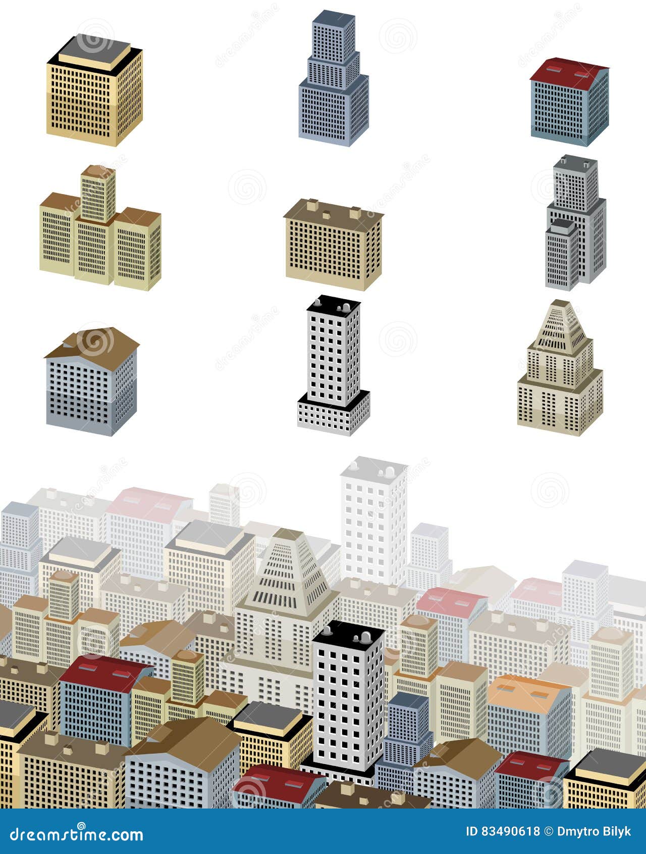 Nine buildings set stock vector. Illustration of design - 83490618