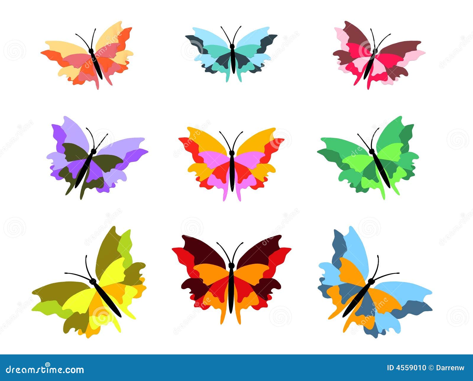 Nine Butterflies stock illustration. Illustration of graphic - 4559010