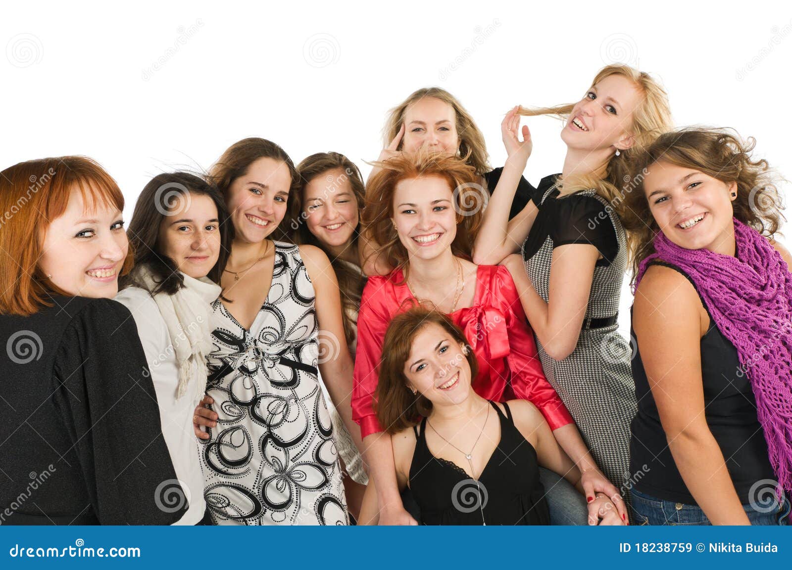 Nine Cheerful Girls Friends Stock Image - Image of friendship, person ...