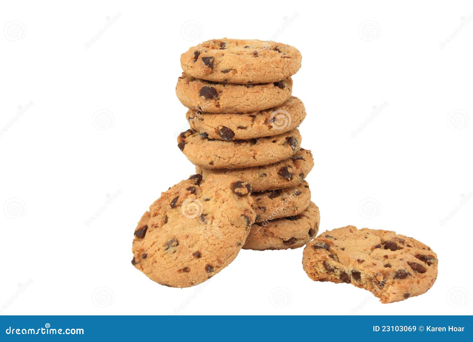 Nine Chocolate Chip Cookies Isolated on a White Ba Stock Image - Image ...
