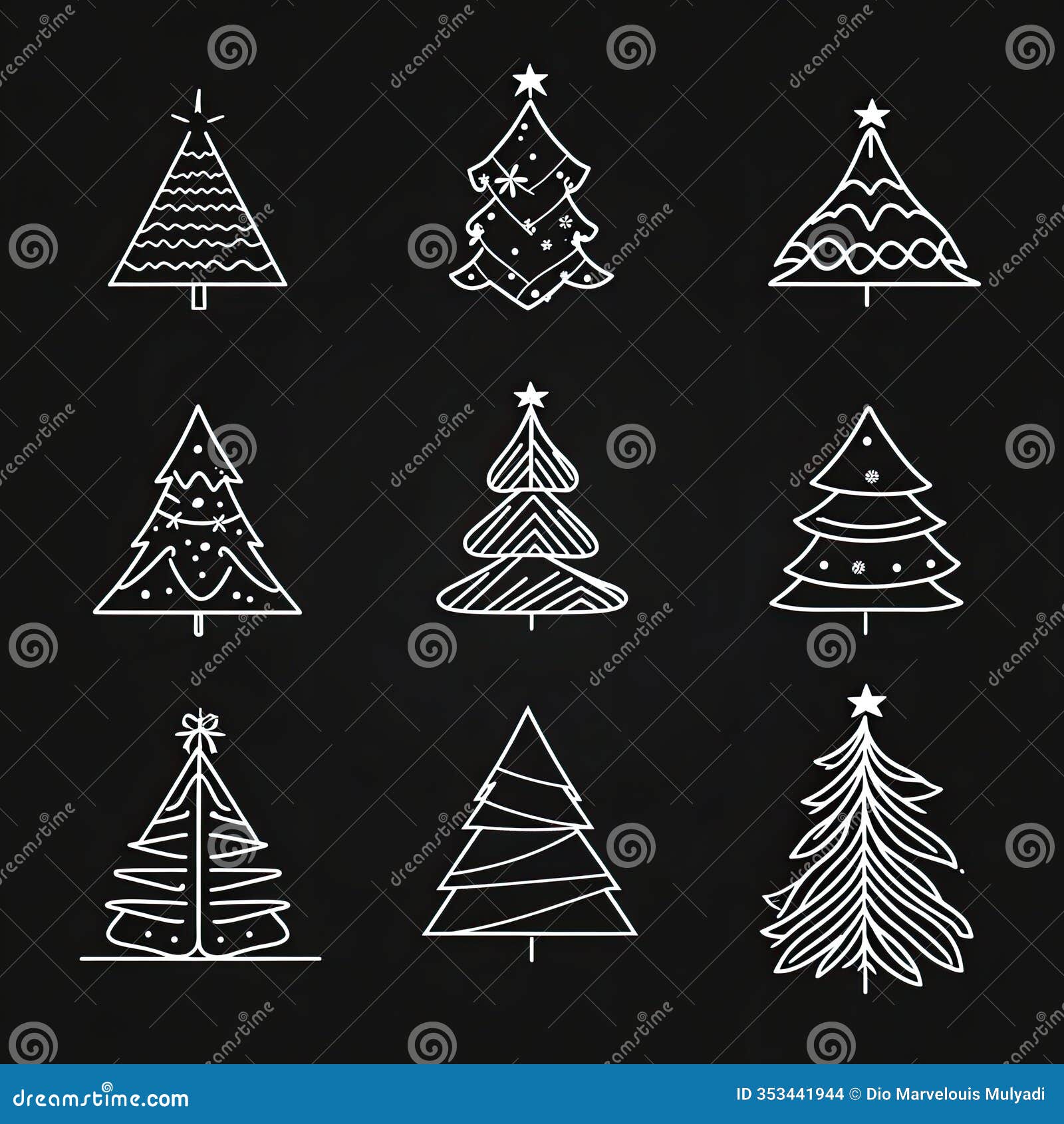 Nine Christmas Trees Line Art Icons Stock Photo - Image of line ...