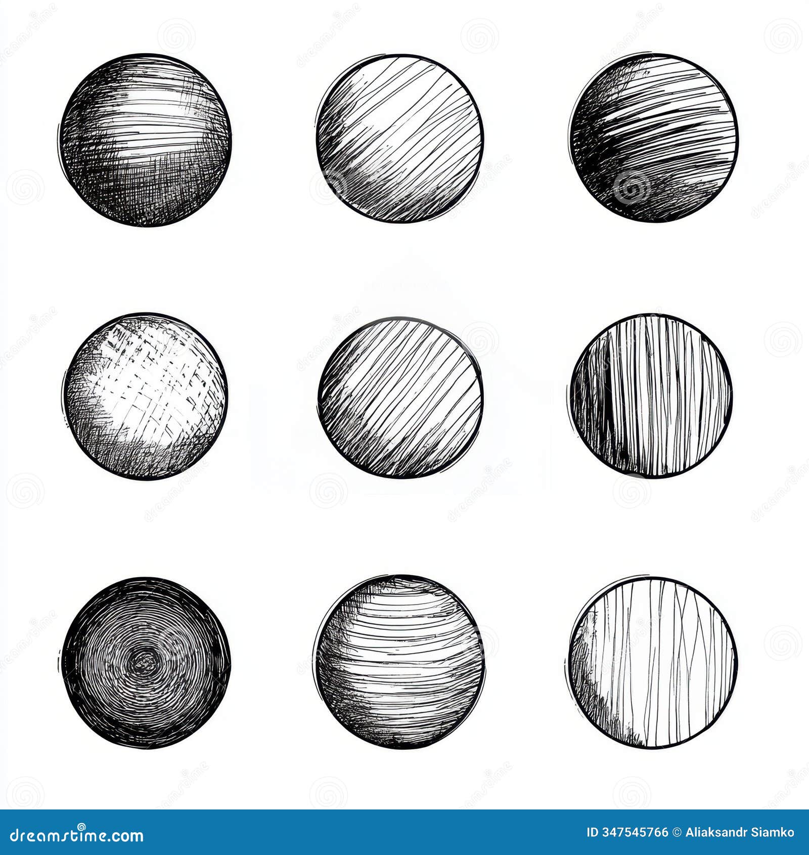 Nine Circular Patterns Featuring Various Line Textures and Designs ...