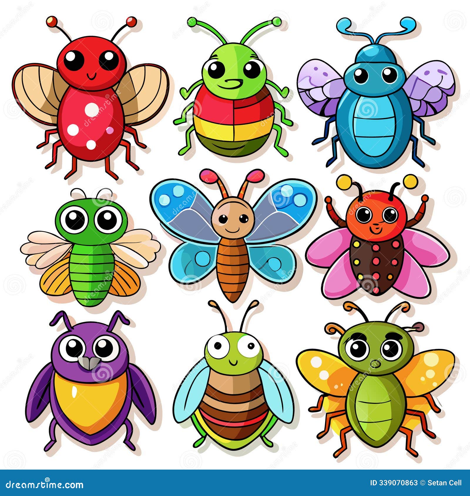 Nine Colorful Butterfly Illustrations Displayed Against Solid ...