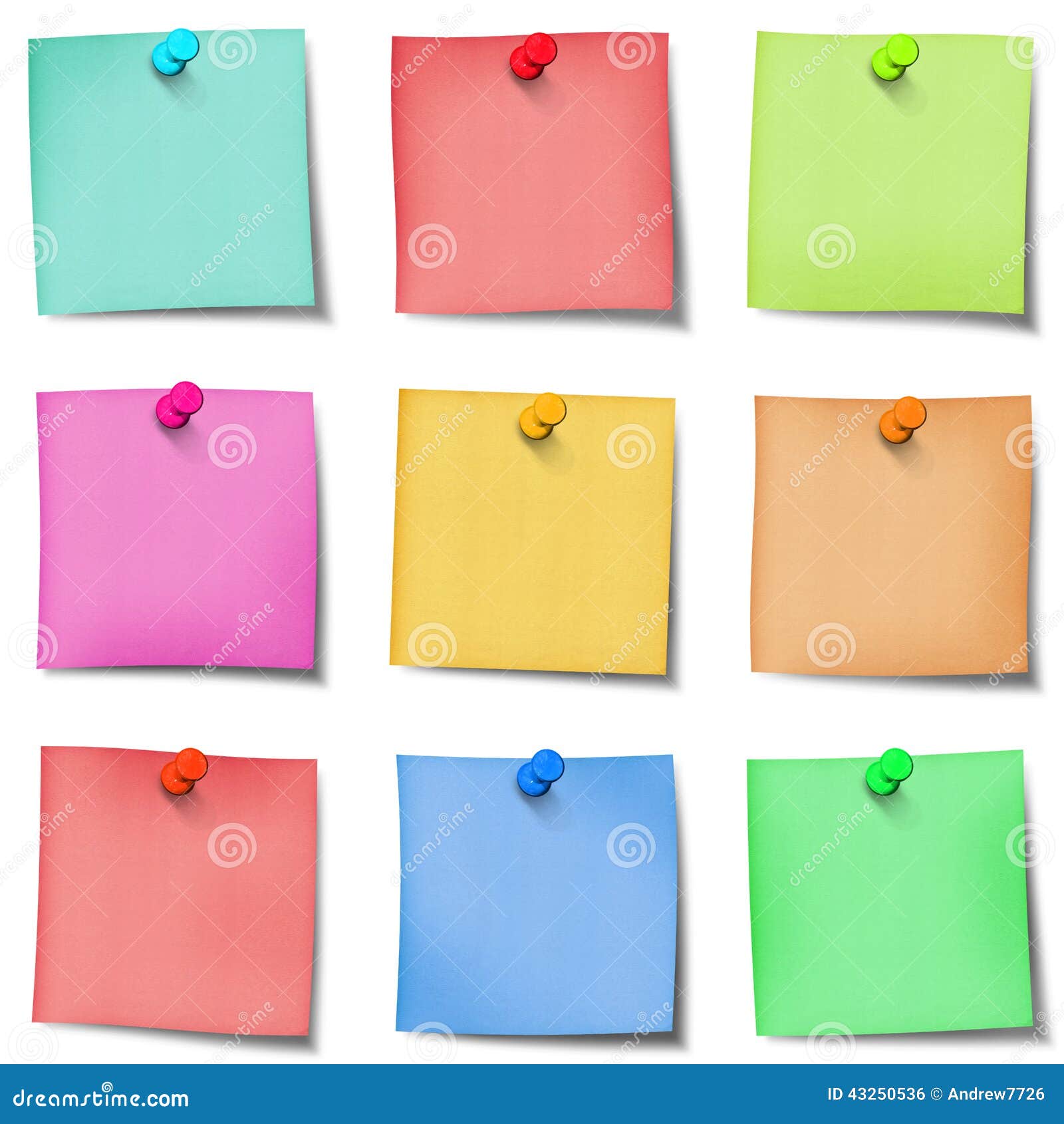 Nine Colour Post it Note with Pins Stock Photo - Image of object ...
