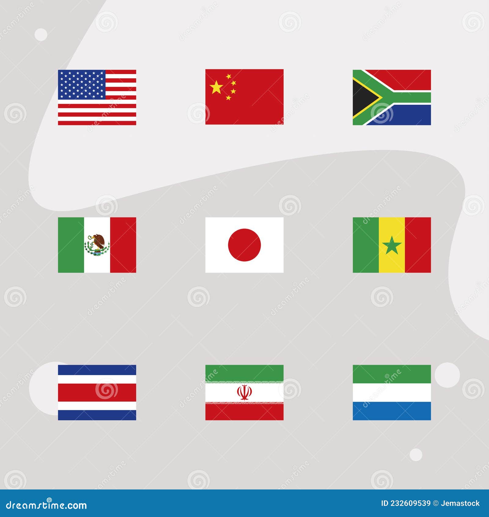 Nine countries flags stock vector. Illustration of icons - 232609539