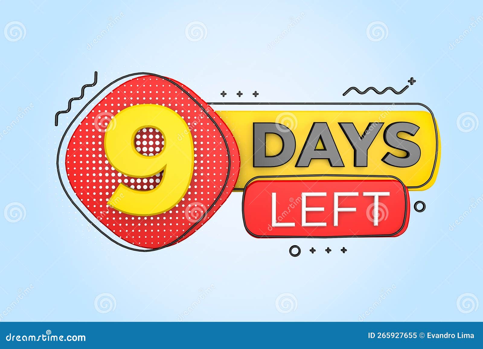 Nine Days Left. Left Days Countdown Banner in 3D. Sales Time Count ...