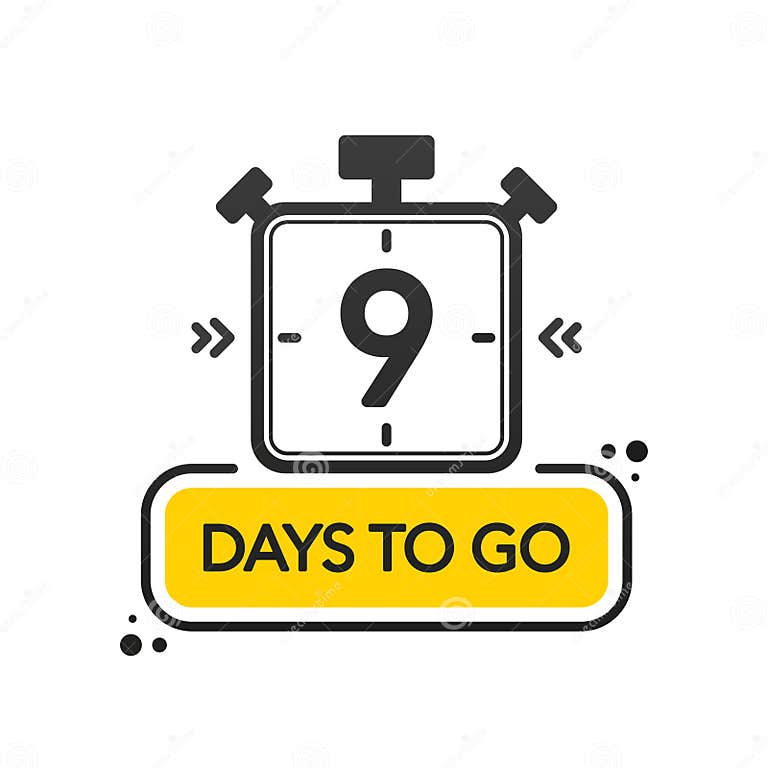 Nine Days To Go. Flat Style on White Background. Countdown Timer ...