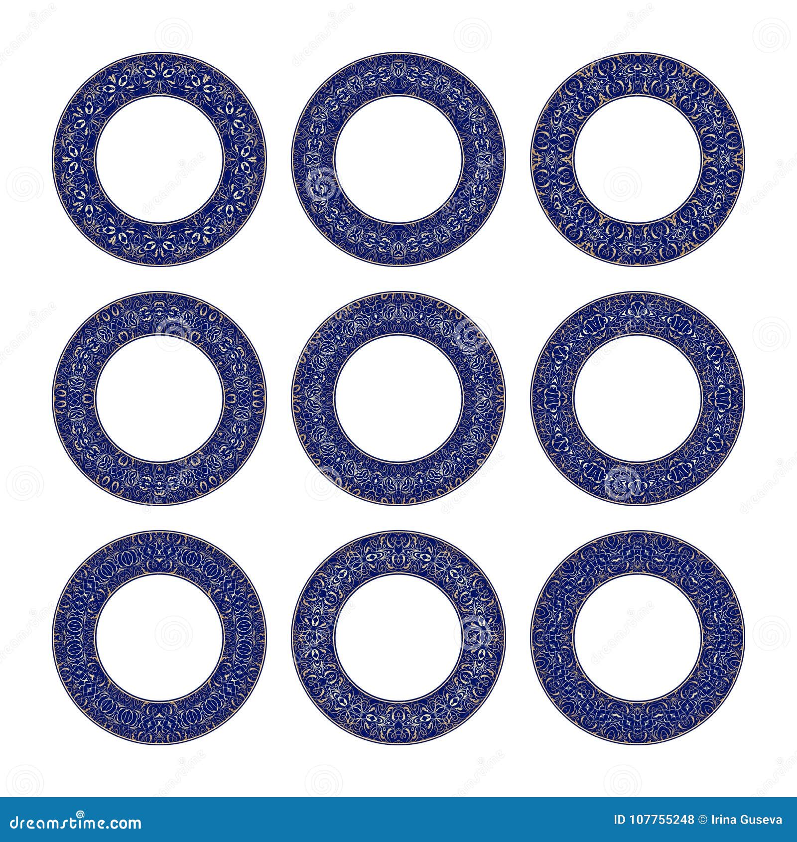Nine Decorative Plates with Circular Pattern Stock Vector ...