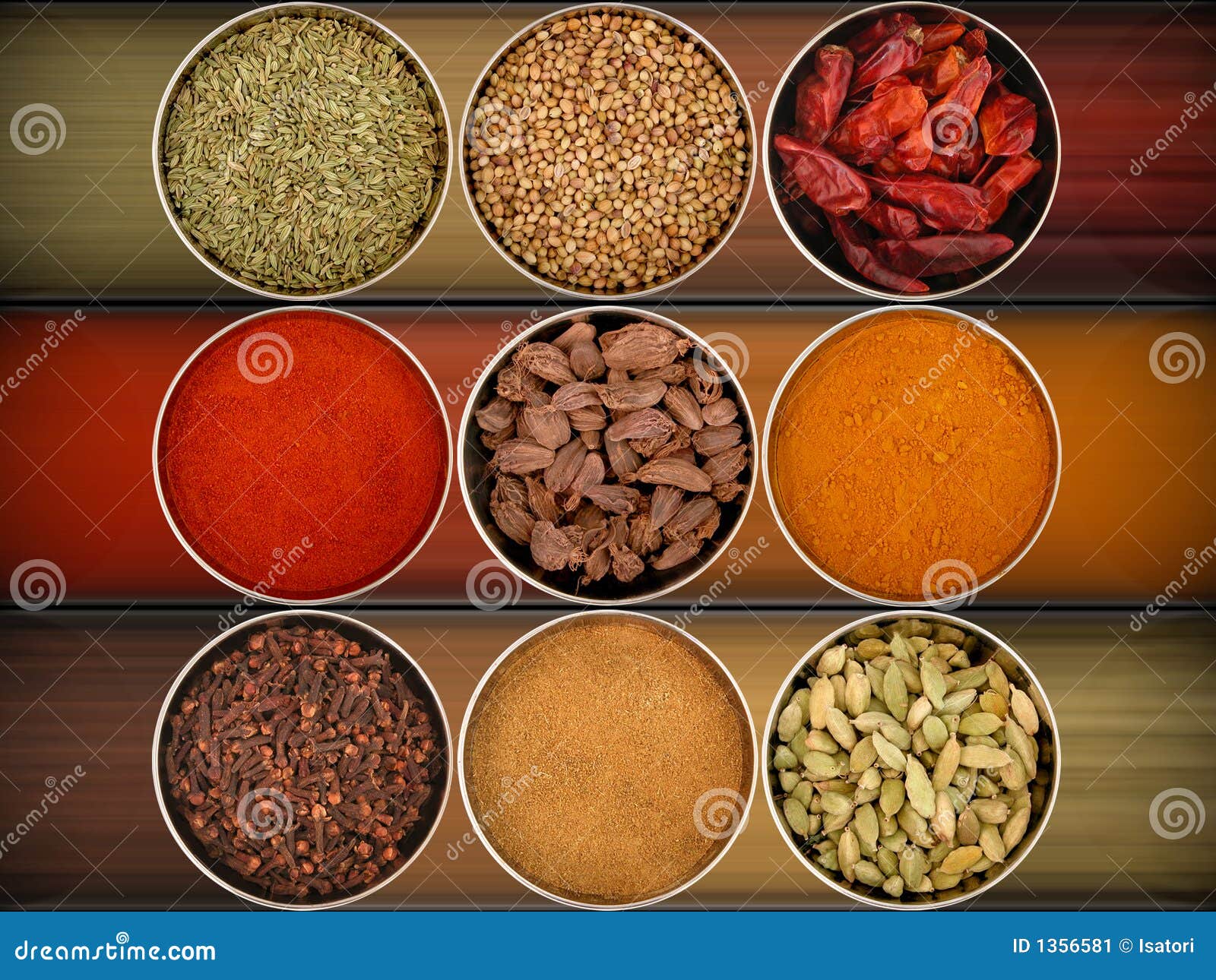 Nine different spices stock image. Image of asia, chili - 1356581