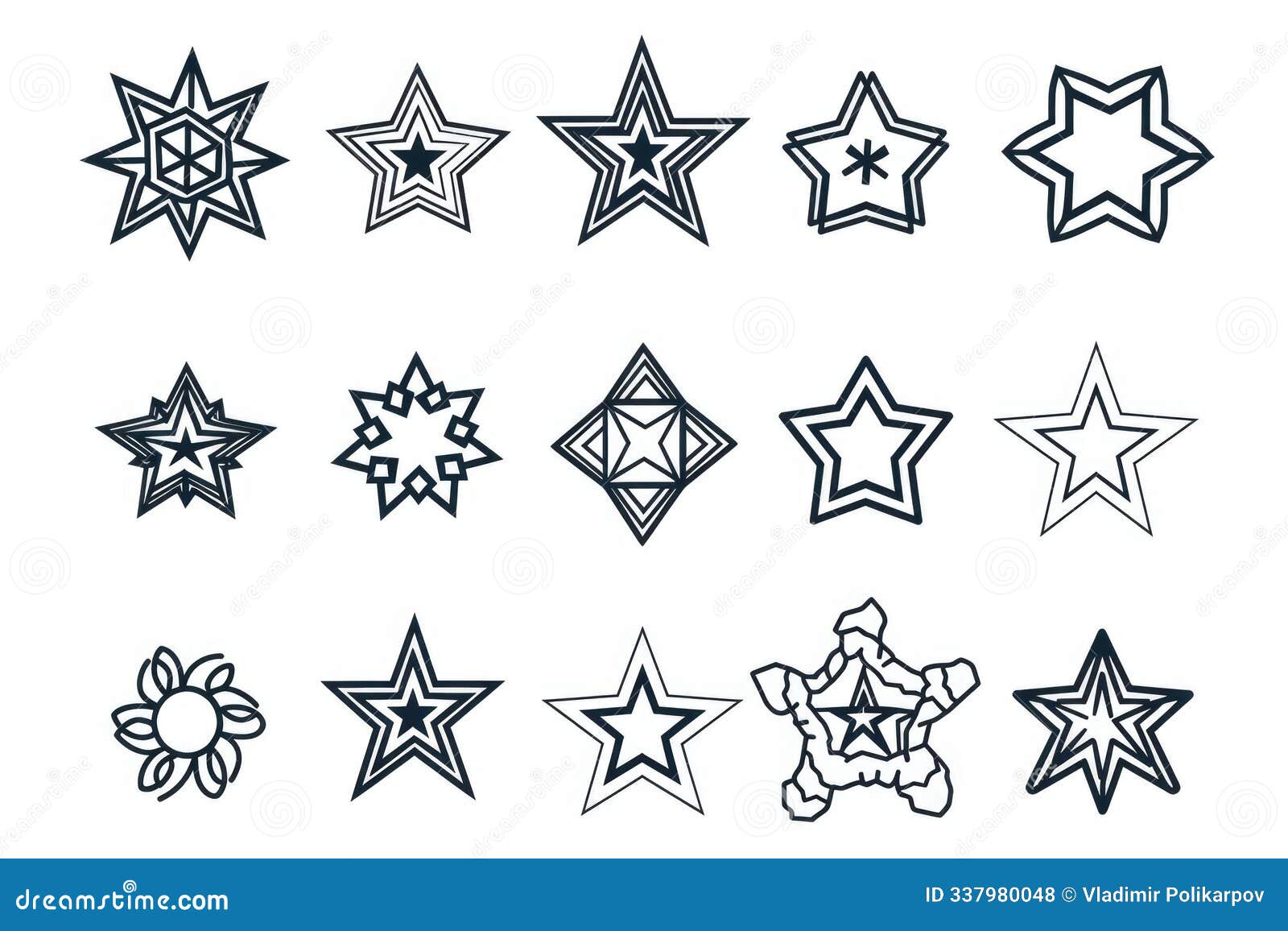 Nine Different Star Designs on a White Background Stock Illustration ...