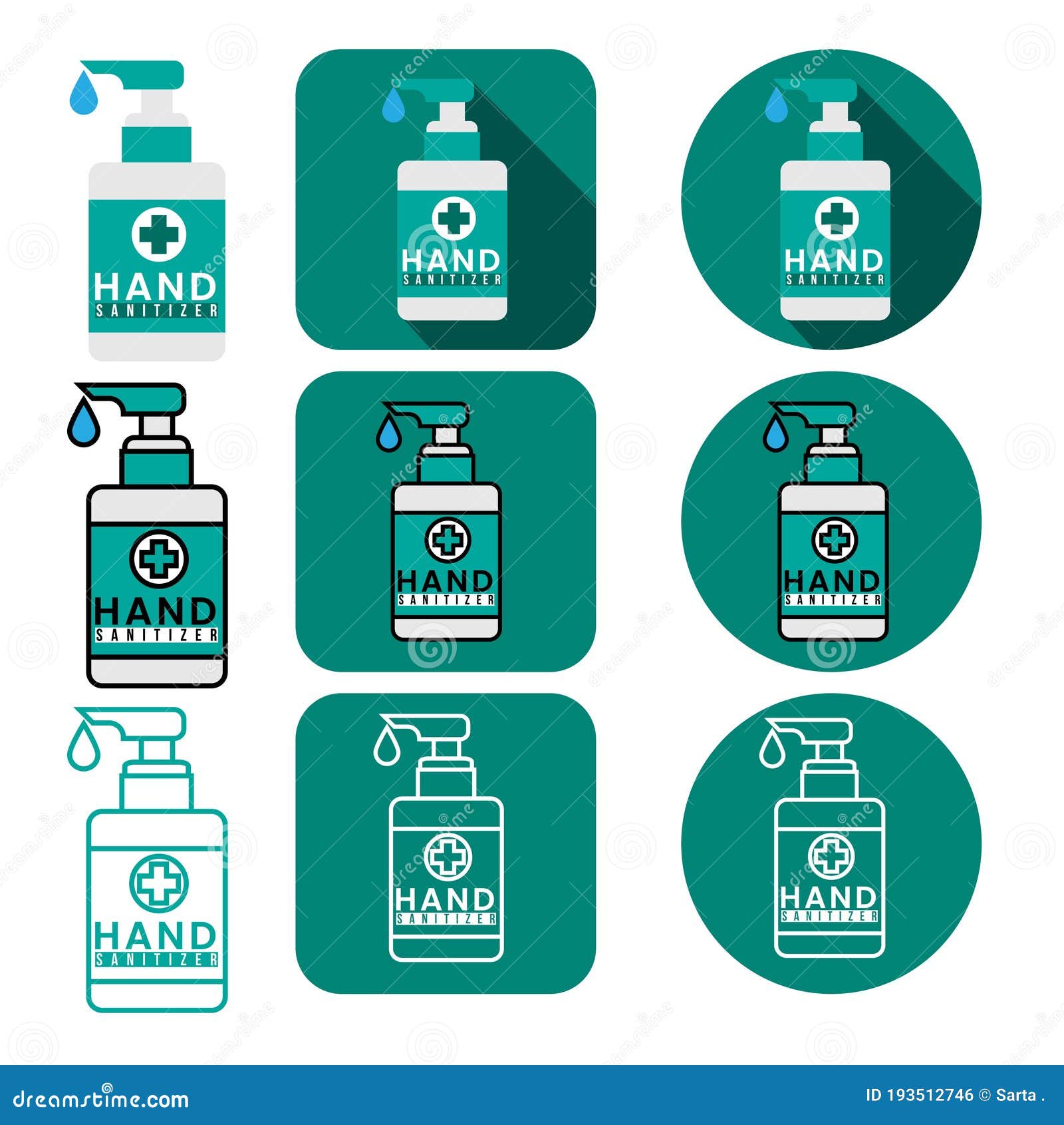 Nine Different Style Hand Sanitizer Bottleicon Vector Bundle Set Stock ...